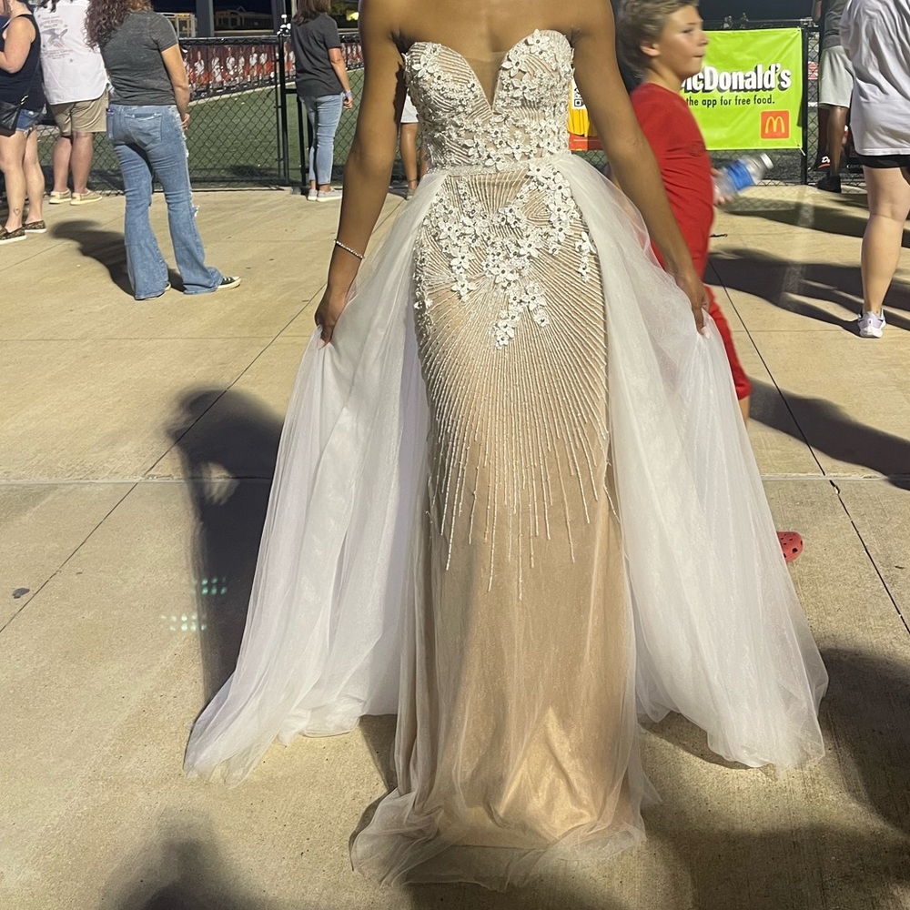 Floral Appliqued Dress With Overskirt - Gem